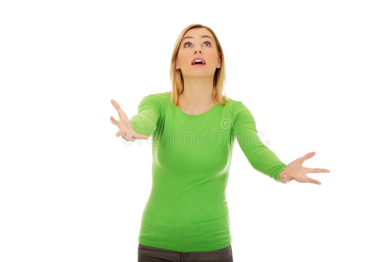 Woman Trying To Catch Something. Stock Image - Image of emotion ...