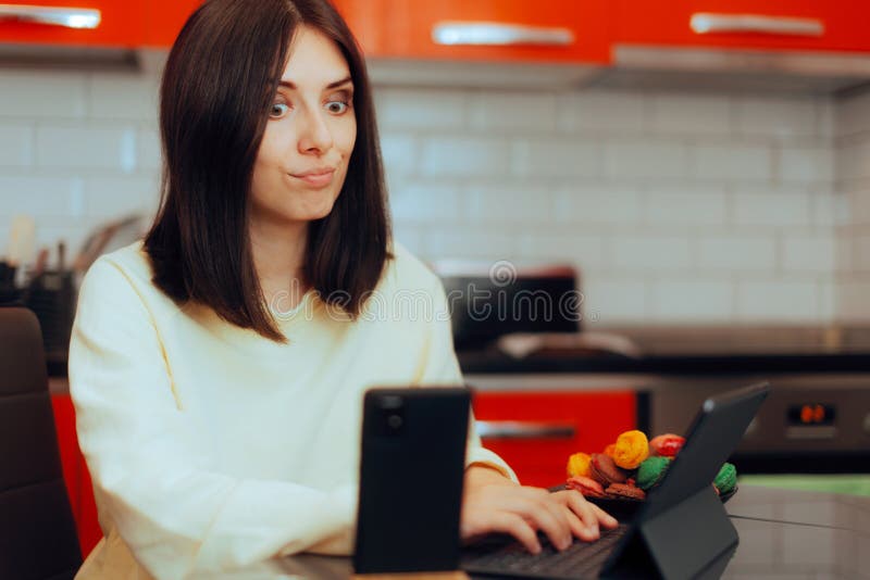 Woman Trying To Multitask Working from Home Stock Image - Image of ...