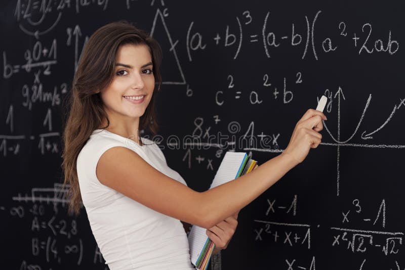 Woman Trying To Solve the Equation Stock Photo - Image of holding ...
