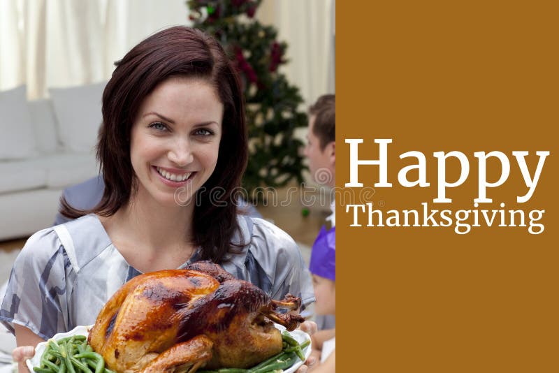 Woman with Turkey and Thanksgiving Message Design Stock Image - Image ...