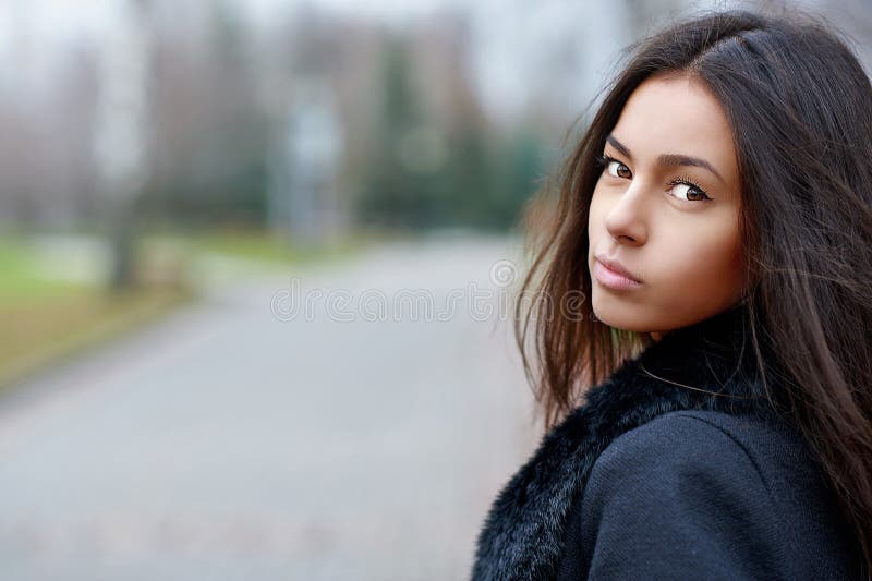 Woman Turning Around and Looking at You - Copy Space Stock Image ...