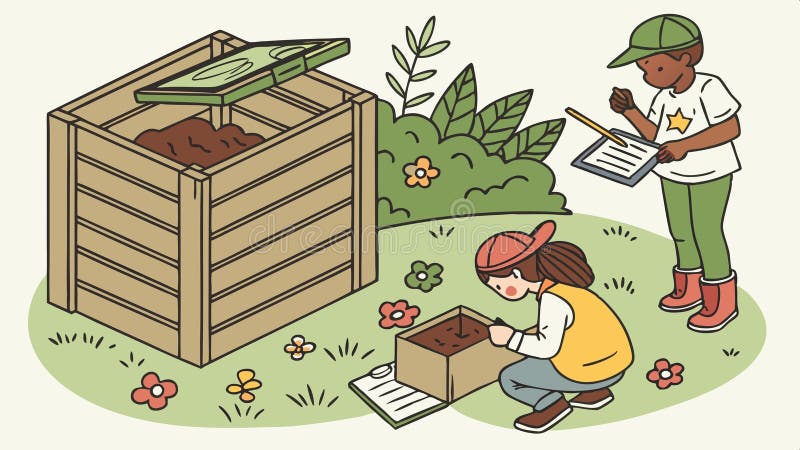 Woman Turning Compost Pile, Active Composting Process Vector Design ...