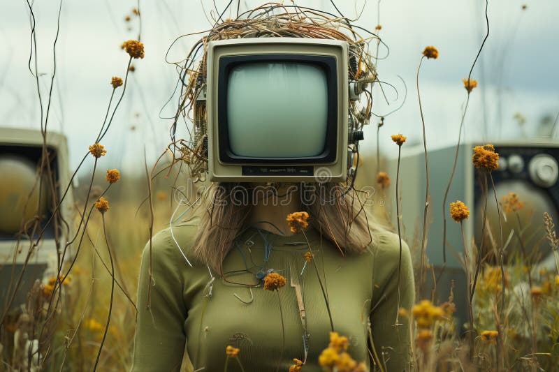 A Woman with a TV instead of a Head. Modern Concept about Manipulation ...