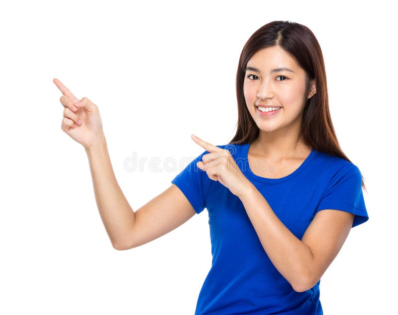 Woman with Two Finger Point Up Stock Photo - Image of studio, asia ...