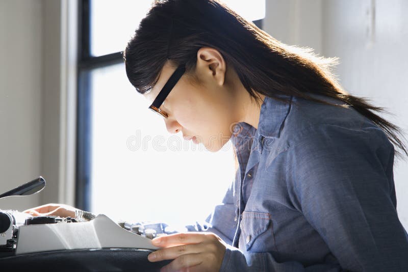 Woman with typewriter. stock image. Image of american - 2425195