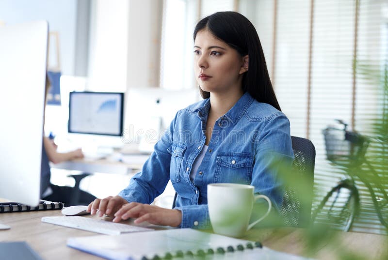 Asian Woman Typing on Computer Keyboard Stock Photo - Image of ...