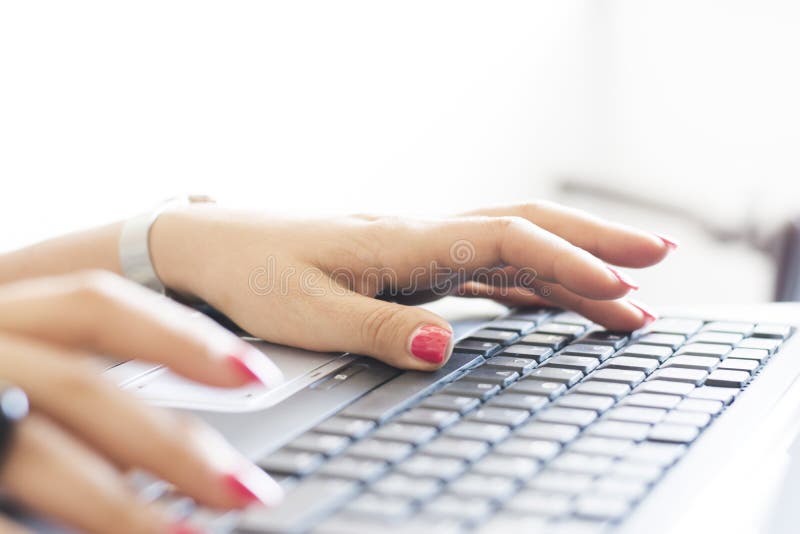 Woman Typing on a Computer Keyboard Stock Photo - Image of women, nail ...