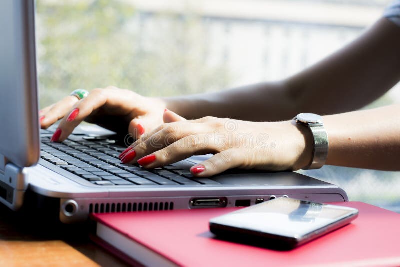 Woman Typing on a Computer Keyboard Stock Photo - Image of phone ...