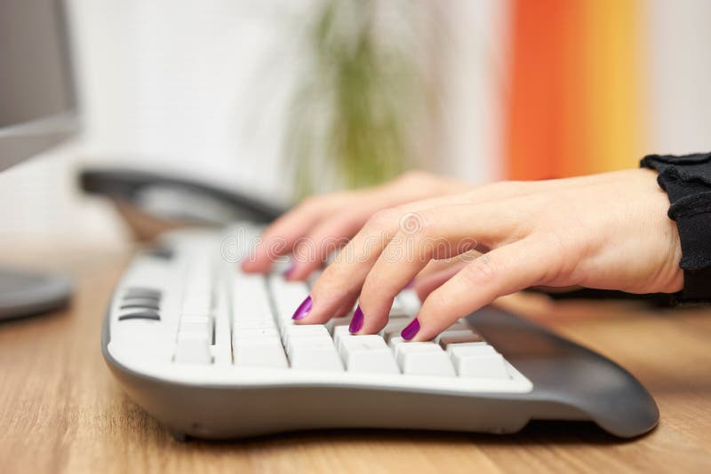 Woman is Typing on Computer Keyboard at Home Stock Photo - Image of ...