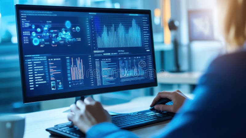 A Woman is Typing on a Computer Screen Stock Illustration ...