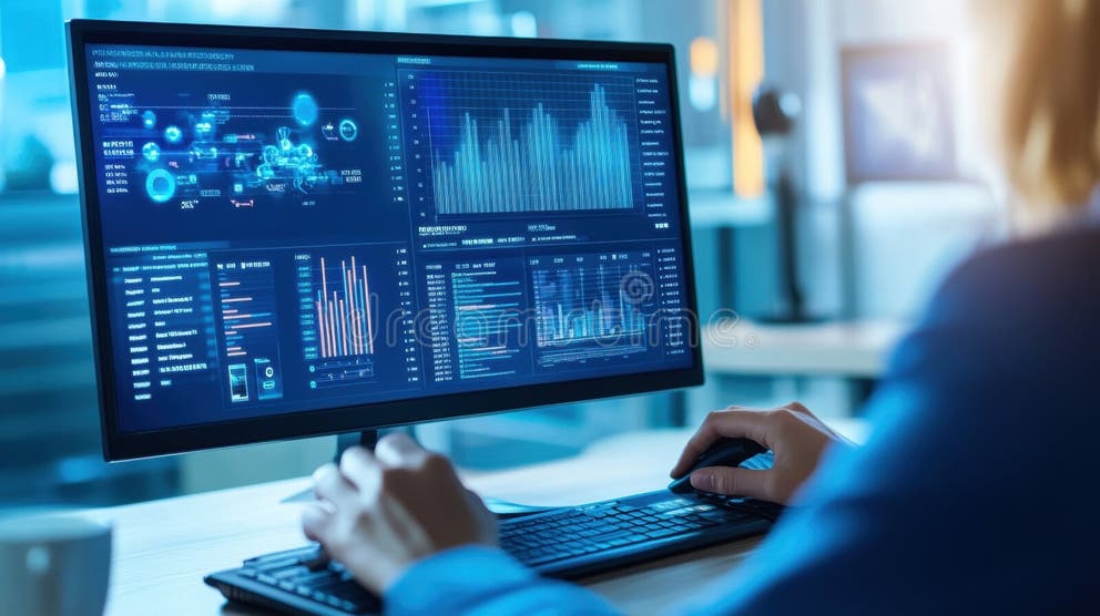 A Woman is Typing on a Computer Screen Stock Illustration ...