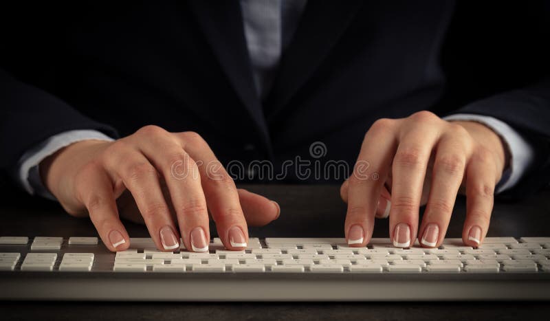 Woman typing on keyboard stock photo. Image of computing - 151424240