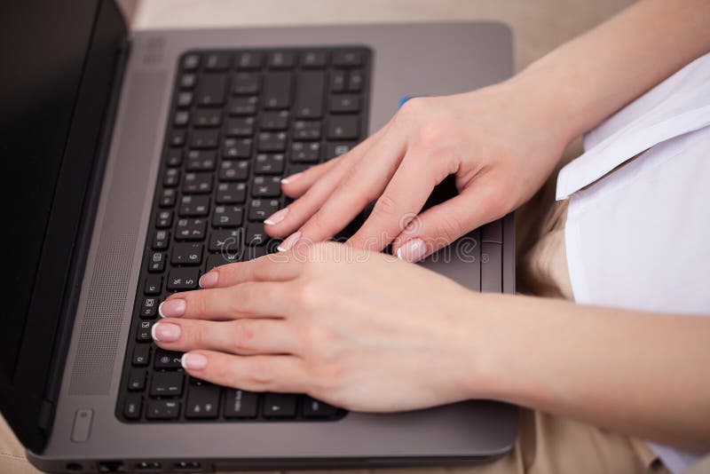 Woman typing on keyboard stock photo. Image of internet - 73168836