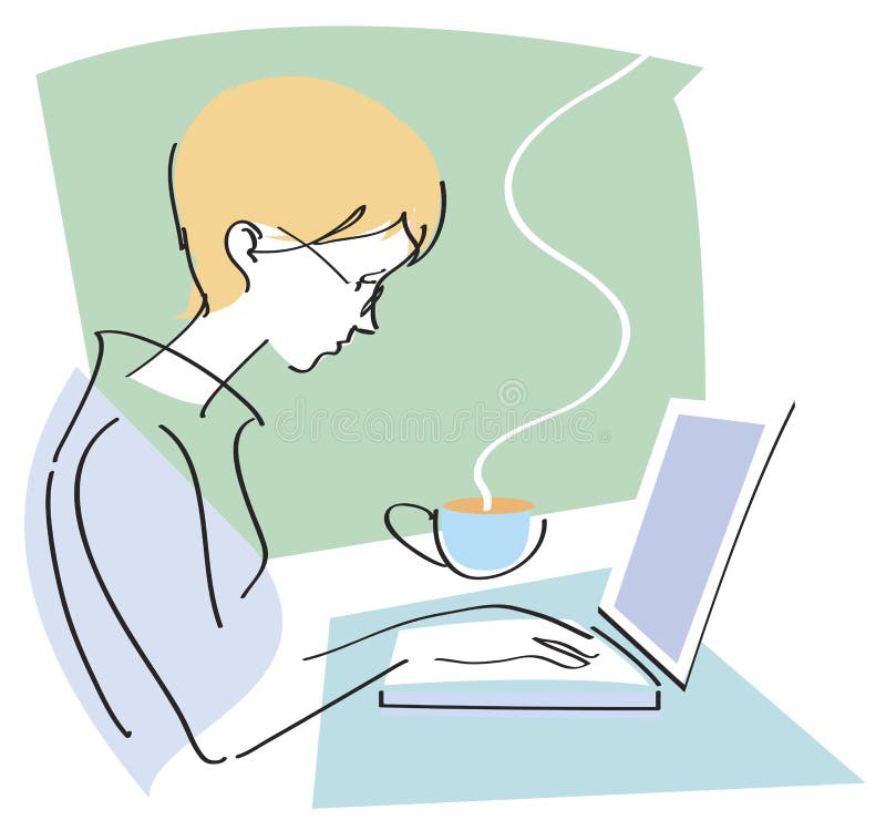 Woman Typing on Laptop stock vector. Illustration of drawn - 8846494