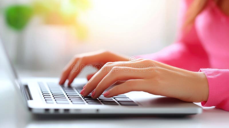 Woman Typing on Laptop in Bright Workspace Stock Photo - Image of ...
