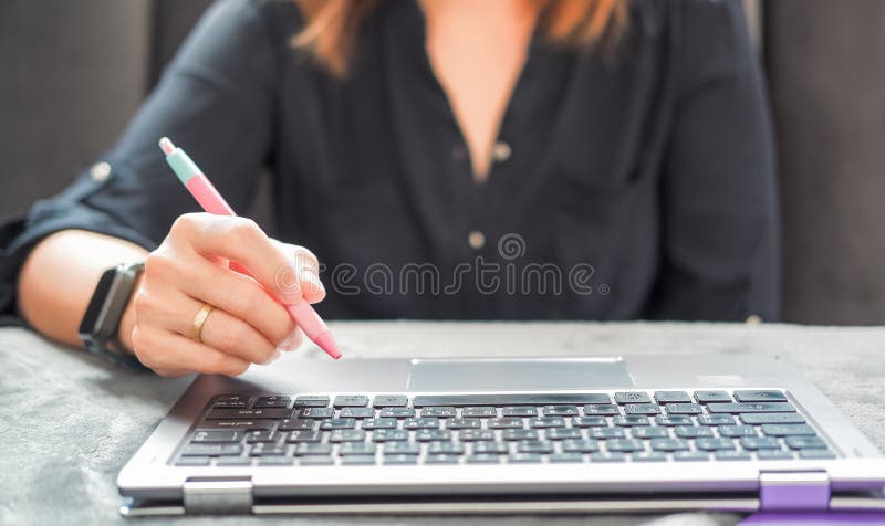 Woman Typing Work on Laptop Suitable for Making Infographics Stock ...