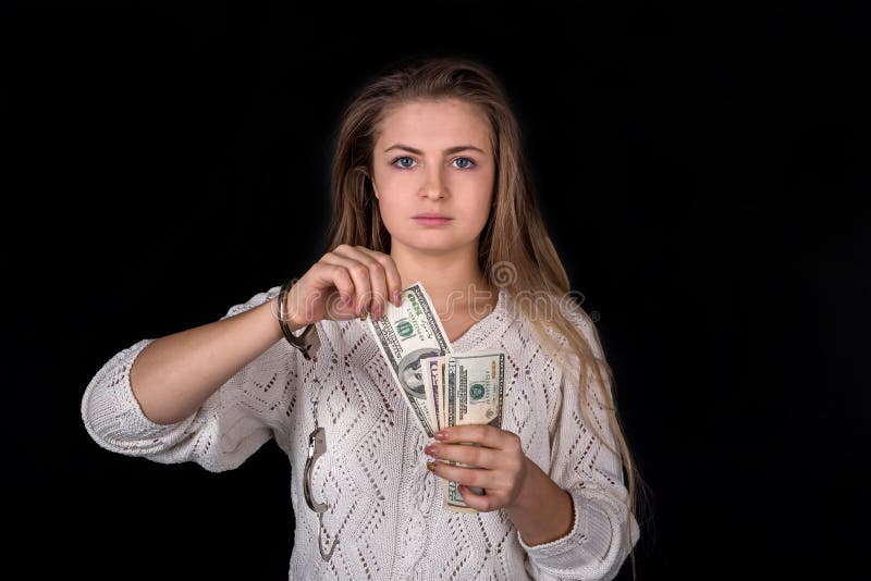 Woman with Unchained Handcuffs and Dollar Stock Image - Image of cuffs ...