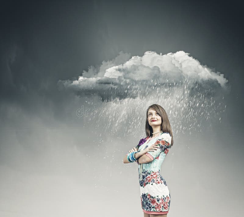 Woman under rain stock photo. Image of luck, dramatic - 43382012