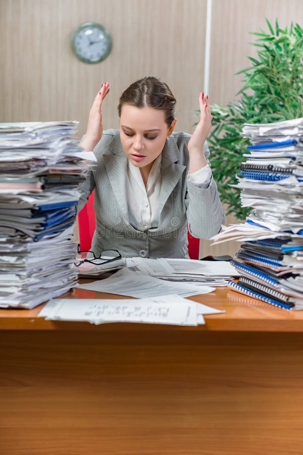 The Woman Under Stress from Excessive Paper Work Stock Photo - Image of ...
