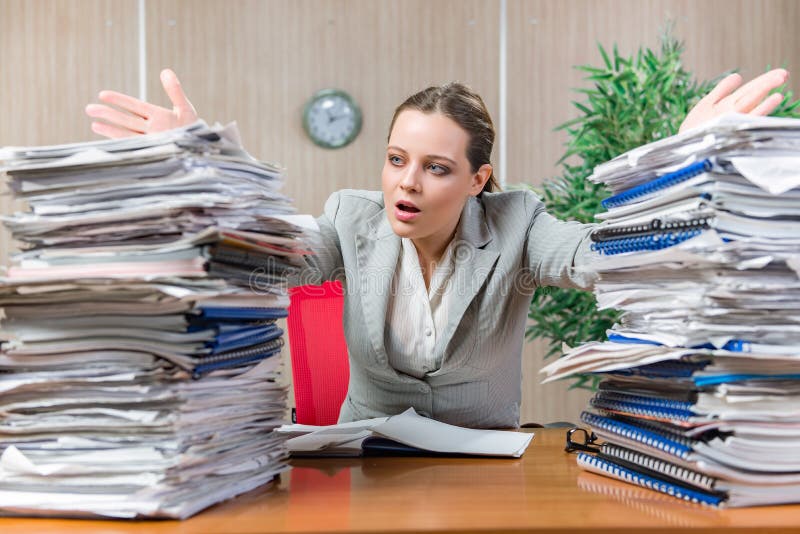 The Woman Under Stress from Excessive Paper Work Stock Image - Image of ...