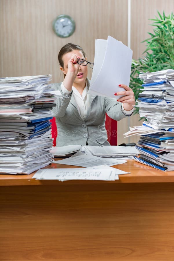 The Woman Under Stress from Excessive Paper Work Stock Image - Image of ...