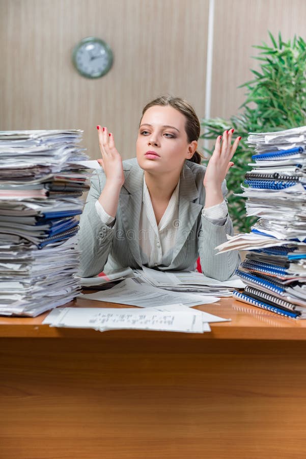 The Woman Under Stress from Excessive Paper Work Stock Photo - Image of ...