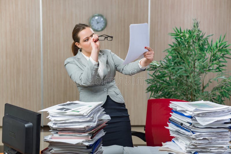 The Woman Under Stress from Excessive Paper Work Stock Image - Image of ...