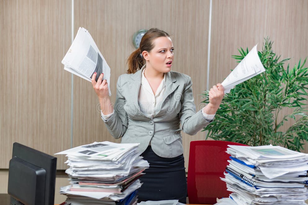 The Woman Under Stress from Excessive Paper Work Stock Photo - Image of ...