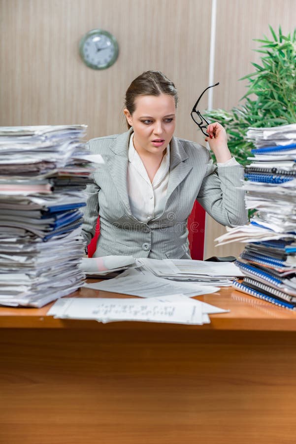 The Woman Under Stress from Excessive Paper Work Stock Image - Image of ...