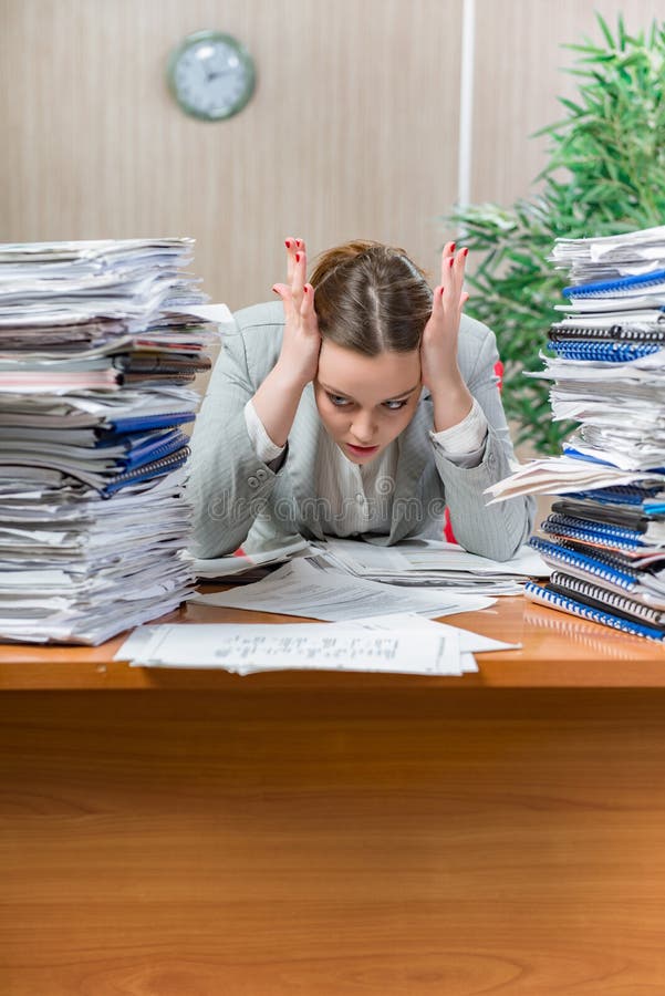 The Woman Under Stress from Excessive Paper Work Stock Photo - Image of ...