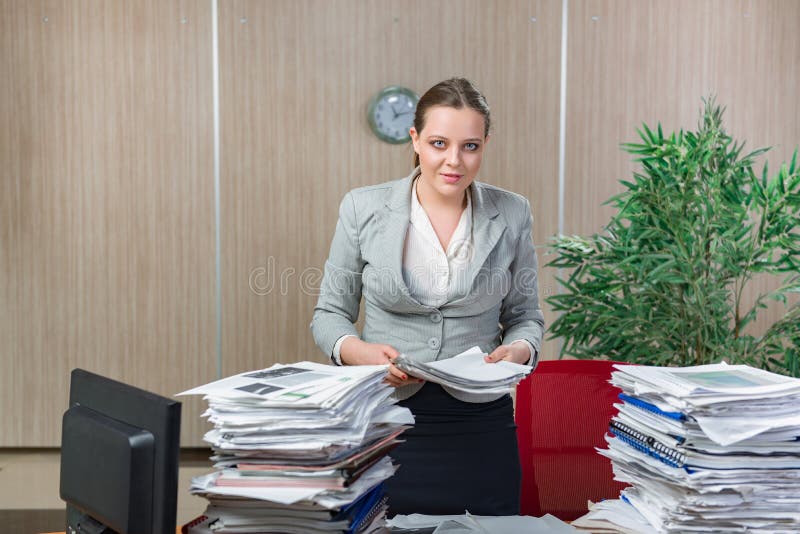 The Woman Under Stress from Excessive Paper Work Stock Image - Image of ...