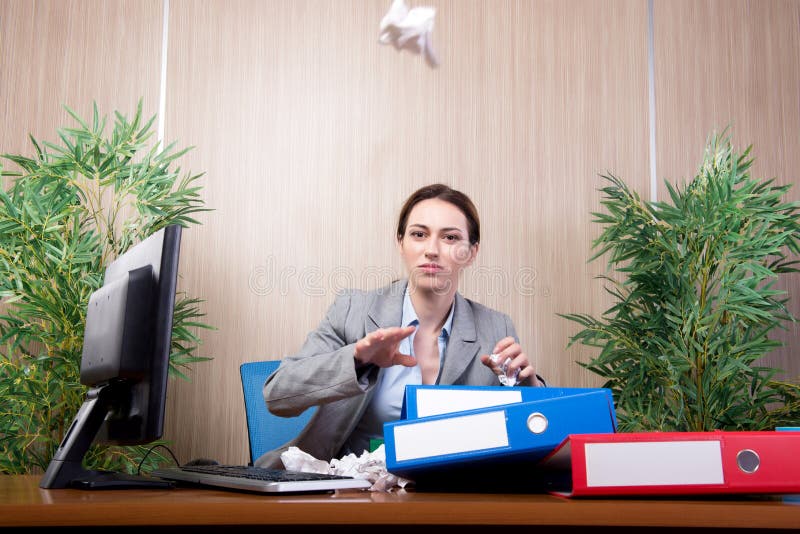 The Woman Under Stress Tossing Papers in the Office Stock Photo - Image ...