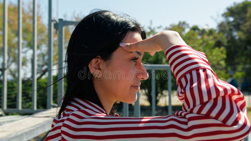 Woman Under the Sunlight on the Grandstand Stock Image - Image of ...