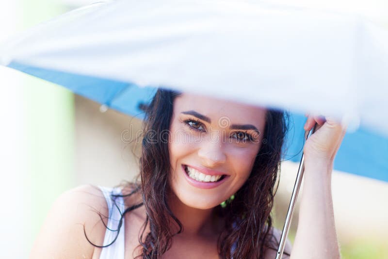 Woman under umbrella stock image. Image of enjoying, person - 28592737