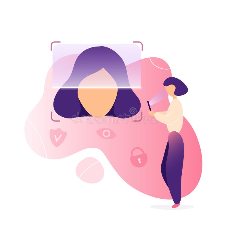Woman Unlocking Phone Using Face Recognition Stock Vector ...