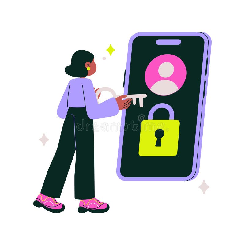 Woman Unlocking Smartphone with Key in Flat Vector Illustration ...