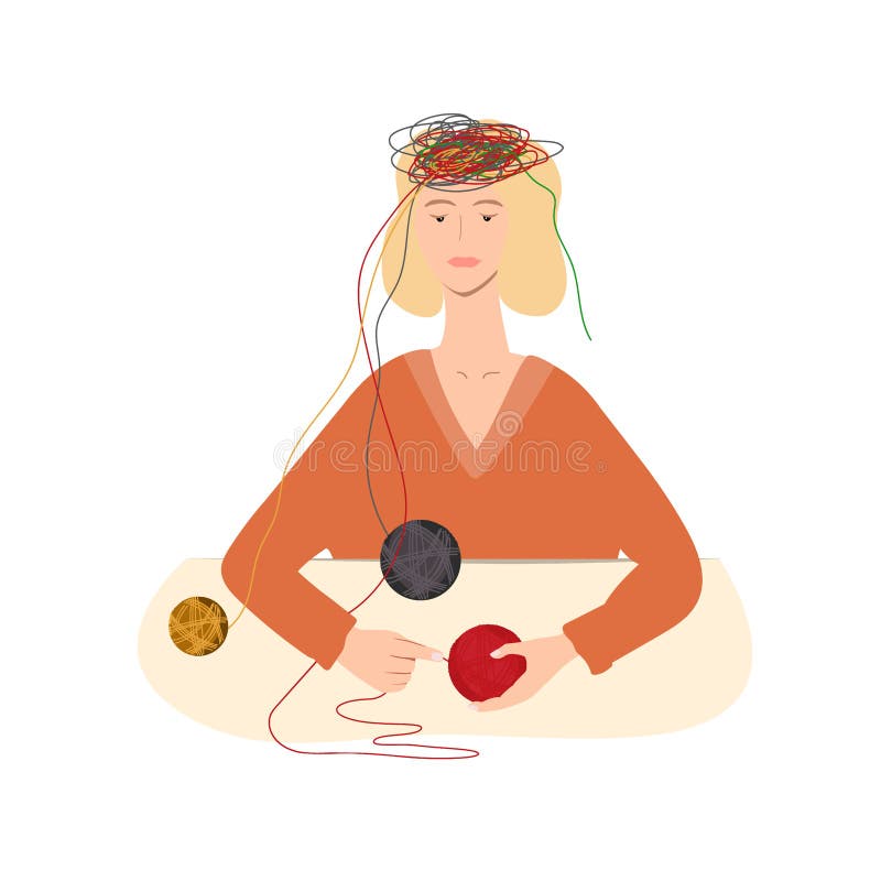 Woman Untangle Balls of Thread of in Her Mind To Transform Her Thinking ...