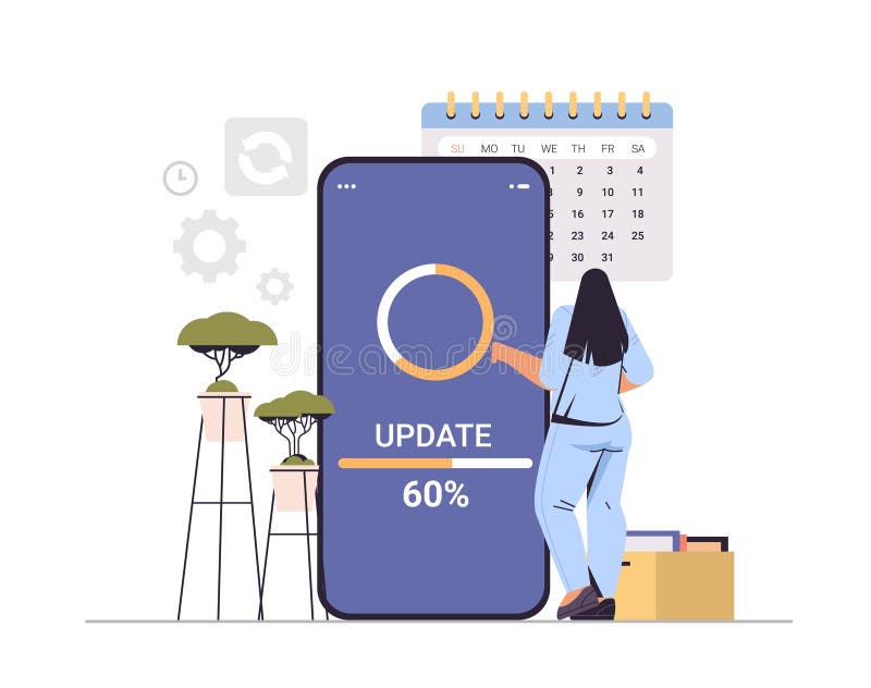 Woman Updating Operating System Update Process Install New Software on ...