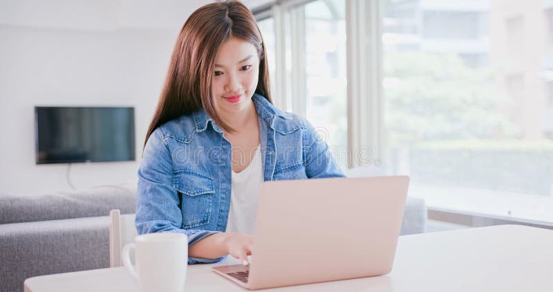 Woman use computer work stock image. Image of female - 122161621
