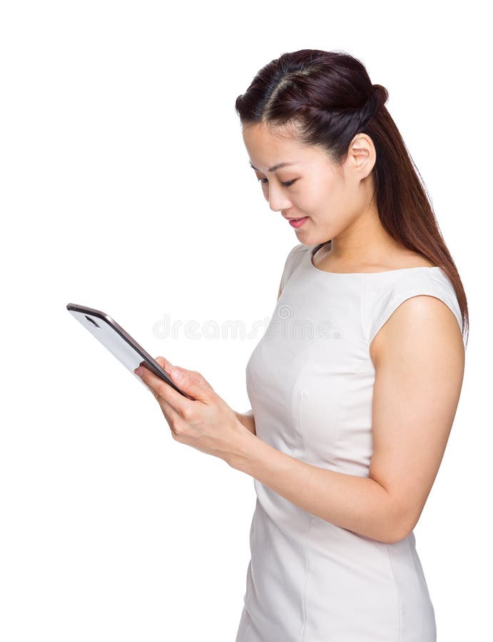 Woman use digital tablet stock image. Image of officer - 42347971