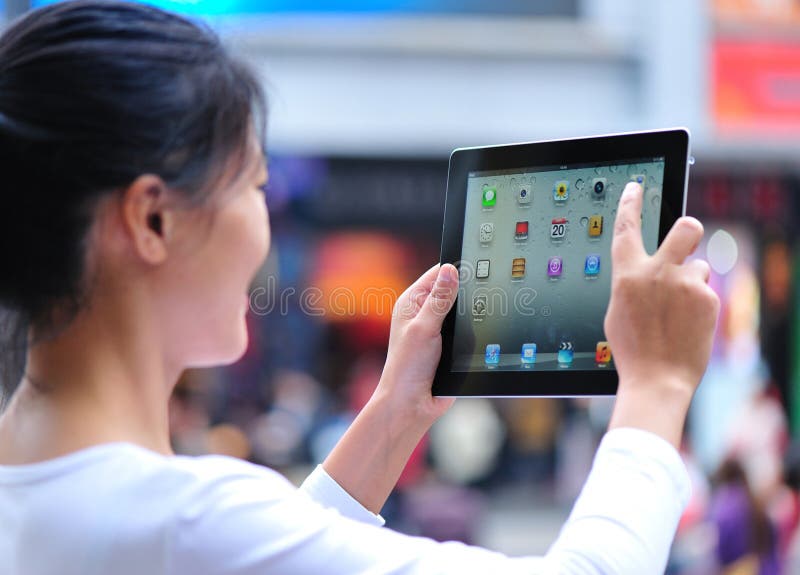 Woman With IPad Tablet On Street Editorial Photography - Image of ...