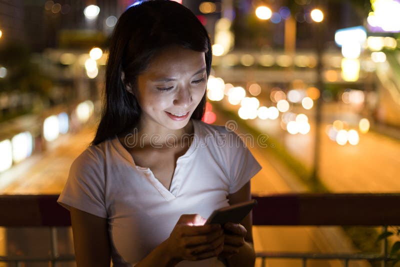 Woman Use of Mobile Phone at Night Stock Image - Image of phone ...
