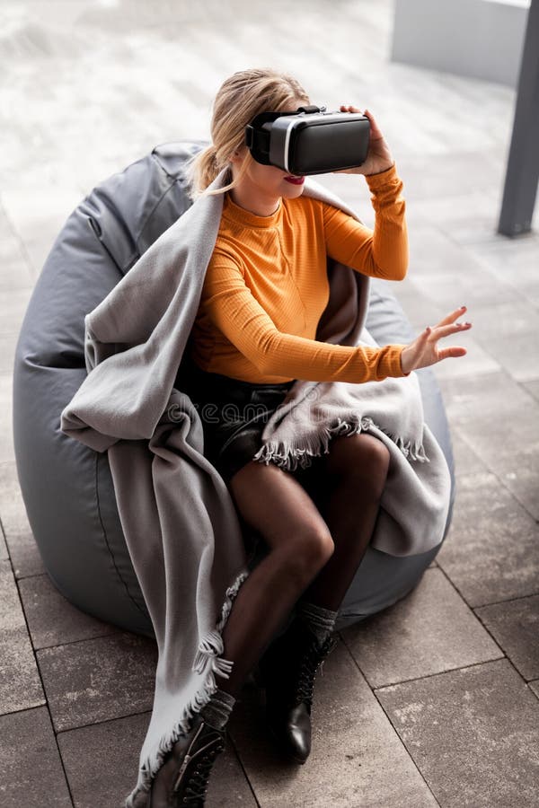 Woman Use Virtual Reality Glasses, 360 Vr. Digital Game, Modern Science ...