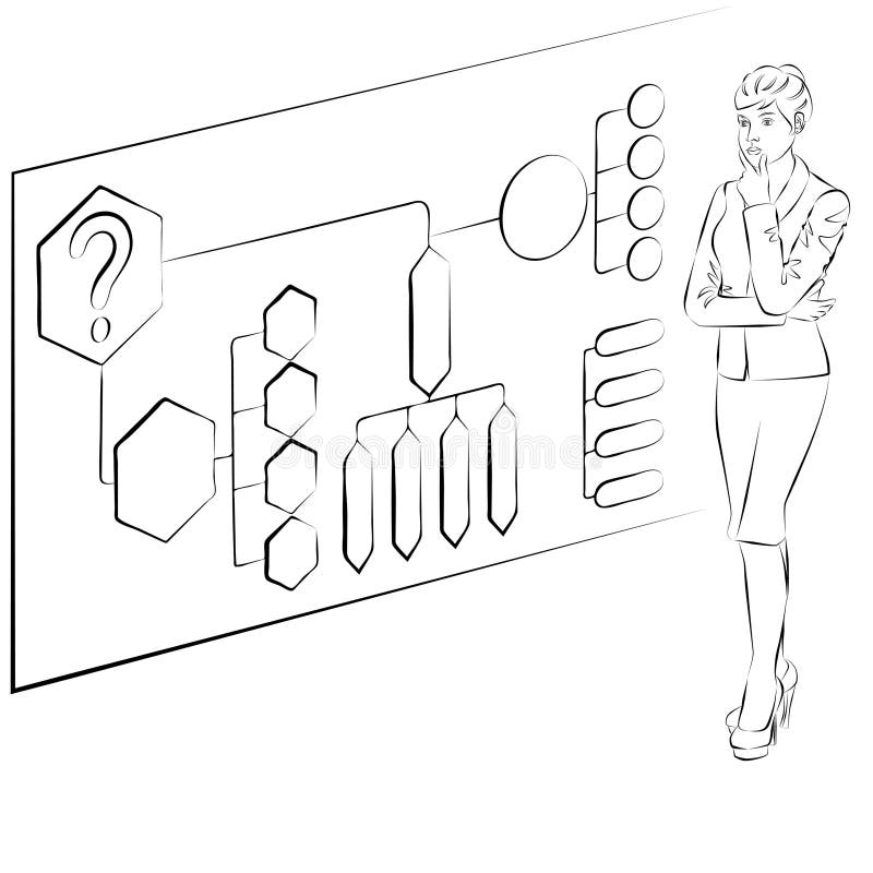 Woman Uses a Decision Tree Diagram. Sketch Stock Vector - Illustration ...