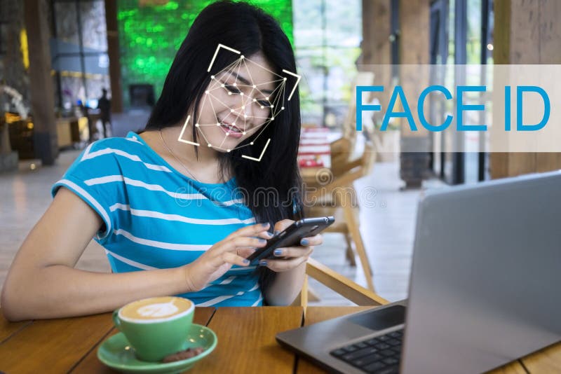 Woman Uses Face ID Recognition on Smartphone Stock Photo - Image of ...