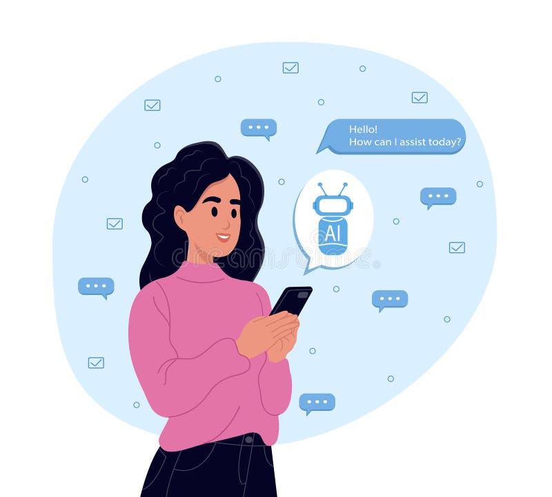 Woman Uses the Technology of a Smart AI Robot. Chat Concept, Artificial ...
