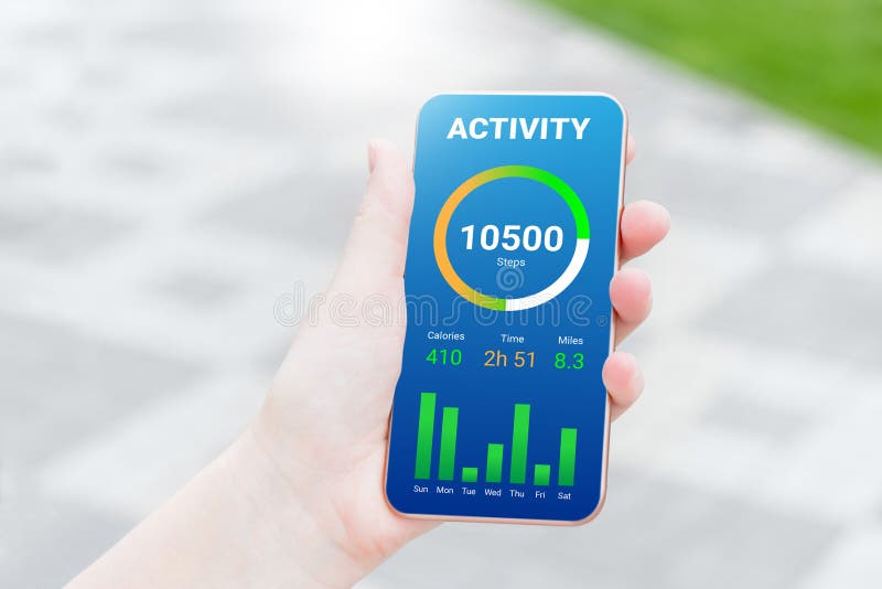 Woman Using Activity Tracking App on Mobile Phone Stock Photo - Image ...