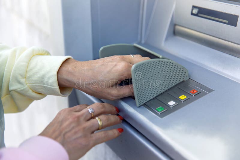 Woman Using Atm for Cash Withdrawal: Secure Banking Transaction Stock ...