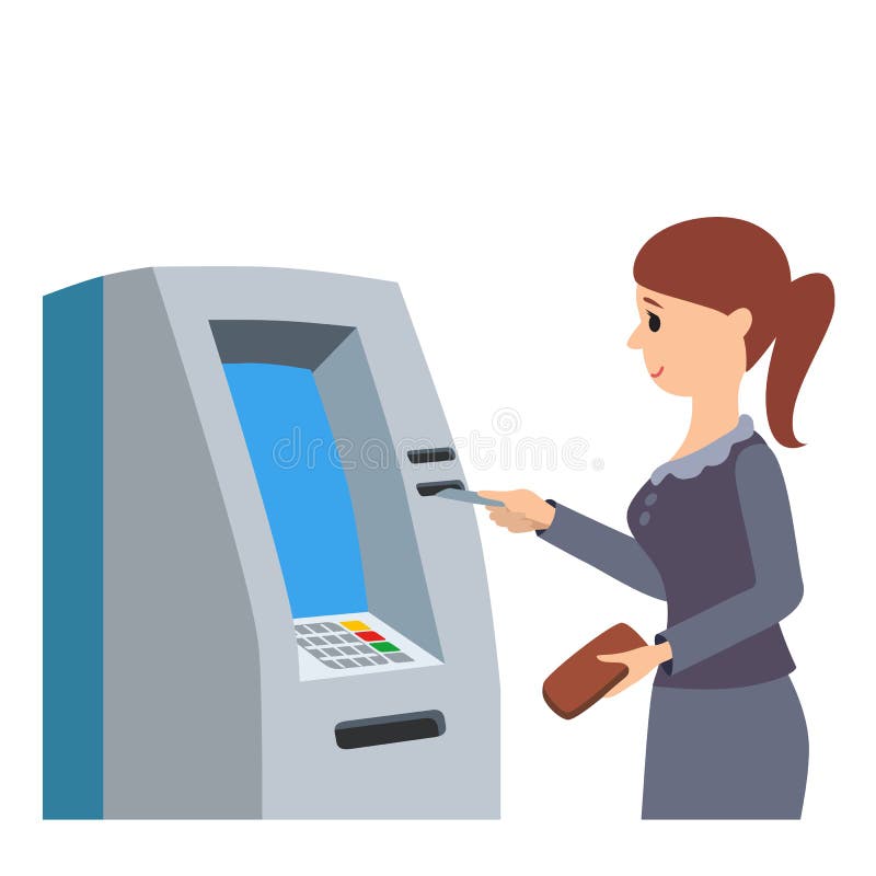 Man Using ATM Machine. Vector Illustration of People Black Line ...