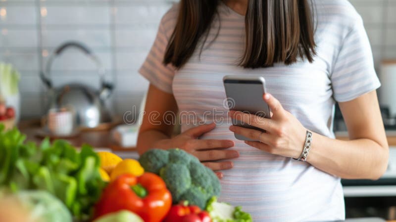 Woman Using Cell Phone in Kitchen Stock Image - Image of media ...